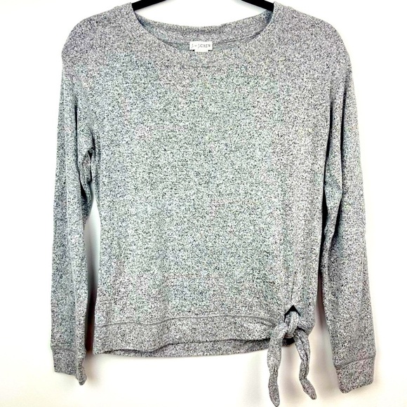 J. Crew | Sweaters | J Crew Gray Marled Sweater Knit Jersey Tie Waist ...